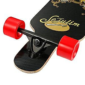 ‎Sefulim Skull Longboard Skateboard, 41 Inch Deck Complete Maple Cruiser Freestyle Longboard Skateboard for Kids Teen Boys Girls Beginners