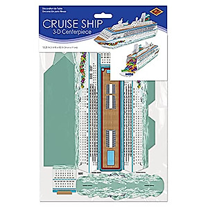 Beistle Three Dimensional Cruise Ship Table Centerpiece – Nautical Decorations – Bon Voyage Ocean Theme Party Supplies, 13.25", Multicolor