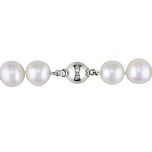 Abbie+Cleo Cultured Freshwater Oval White Pearl Strand Necklace with Sterling Silver Ball Clasp (10-11mm), 18in