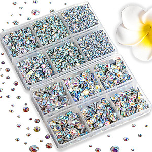 6736pcs Hotfix Rhinestones Flatback,AB Crystal Rhinestones for Crafts Clothes Mixed 5 Sizes, Hotfix Crystals with Tweezers and Wax Pencil Kit, SS6-SS30,Crystal AB