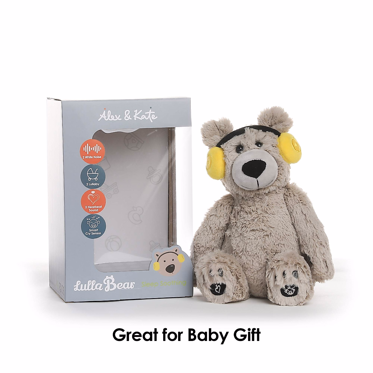 Alex & Kate Lulla Bear Mom’s Heartbeat Sound, White Noise, and Lullabies - Portable Toddler Sleep Aid Toy, Baby Sleep Soothing Sounds for Newborn Crib to Comfort, Gender Neutral