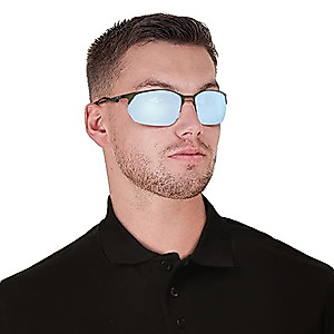 Oakley Men's OO4145 Wire Tap 2.0 Rectangular Sunglasses, Satin Lead/Prizm Deep Water Polarized, 60 mm