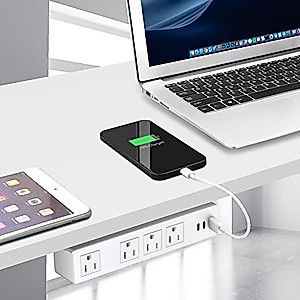 Type-C Under Desk Power Strip, Adhesive Wall Mount Power Strip with USB C Ports, Power Strip Socket Outlet, 4 AC Plug.20W 1 USB-A,2 PD Fast Charging 18W USB-C for Kitchen, Office, Home, Hotel