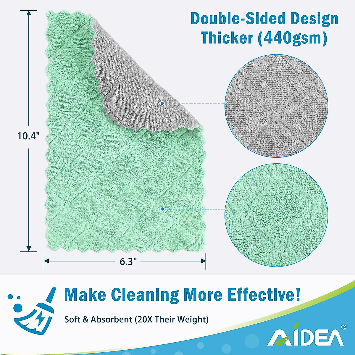 AIDEA Kitchen Dish Cloth - 12 Pack, Super Absorbent Coral Fleece Dish Cloths, No Odor Reusable Dish Cloth, Premium Microfiber Cleaning Cloths, Nonstick Oil Washable Fast Drying 6.3" x10.4"