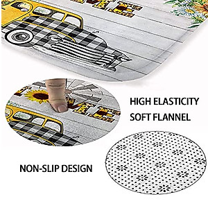 Dia Magico 4PCS Farm Truck Shower Curtain Set, Black White Buffalo Plaid Car Yellow Sunflower Daisy Floral Windmill Country Rustic Farmhouse Bathroom Decor, Fabric Shower Curtain, Non-Slip Bath Mat