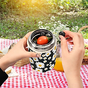 Floral Daisy Chamomile Flowers Kids Womens Lunch Insulated Jar with Spoon 17oz/500ml Insulated Lunch Box Stainless Steel Vacuum Food Warmer Lunch Containers for Hot/Cold Food