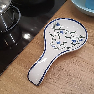 Cute Spoon Rest, Porcelain Spoon Rest for Kitchen Counter, Stove Top, Kitchen Spoon Rest, Utensil Rest for Spoon, Ladle, Spatula, Modern Farmhouse Kitchen Décor. (Dark Blue Flower)