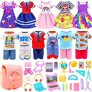5.3 Inch Doll Clothes and Accessories 4 Outfits 4 Dresses 3 Shoes with 22 School Supplies for Chelsea Doll Clothes Set