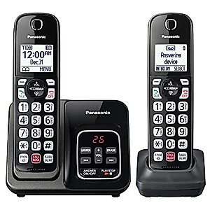 Panasonic Cordless Phone with Answering Machine, Advanced Call Block, Bilingual Caller ID and Easy to Read High-Contrast Display, Expandable System with 2 Handsets - KX-TGD832M (Metallic Black)