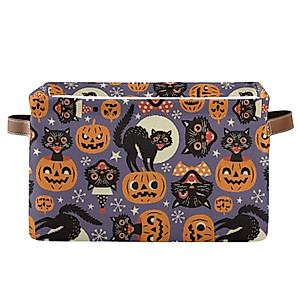 ALAZA Vintage Spooky Cats Halloween Pumpkins Foldable Storage Box Storage Basket Organizer Bins with Handles for Shelf Closet Living Room Bedroom Home Office 1 Pack