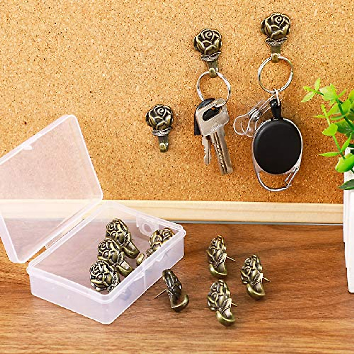 20 Pieces Push Pin Hangers Plant Shape Pin Hook Hanger Zinc Alloy Picture Hanging Hook Pin Bronze Wall Hooks (Rose)