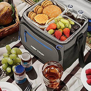 HEYTRIP Expandable Insulated Lunch Box 24 Can Double Deck Cooler Bags Leakproof Lunch Bag for Man Large Lunch Cooler for Camping Travel Picnic(Grey)