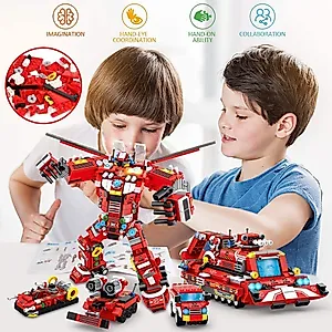 VATOS Robot Building Toys - 35 Models STEM Truck Construction Set for Boys Girls Age 6 7 8 9 10 11 12 Years Old (Red)