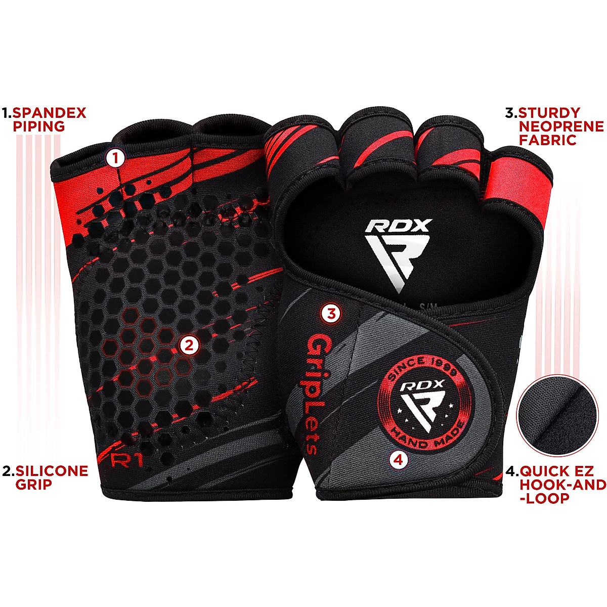 RDX Weight Lifting Gloves Grips, Workout Gym Fitness, Ventilated Anti-Slip Open Back Gripper, Deadlift Strength Training HIIT Exercise, Women Men Rowing Cycling Hanging Climbing Gymnastics Pull Ups