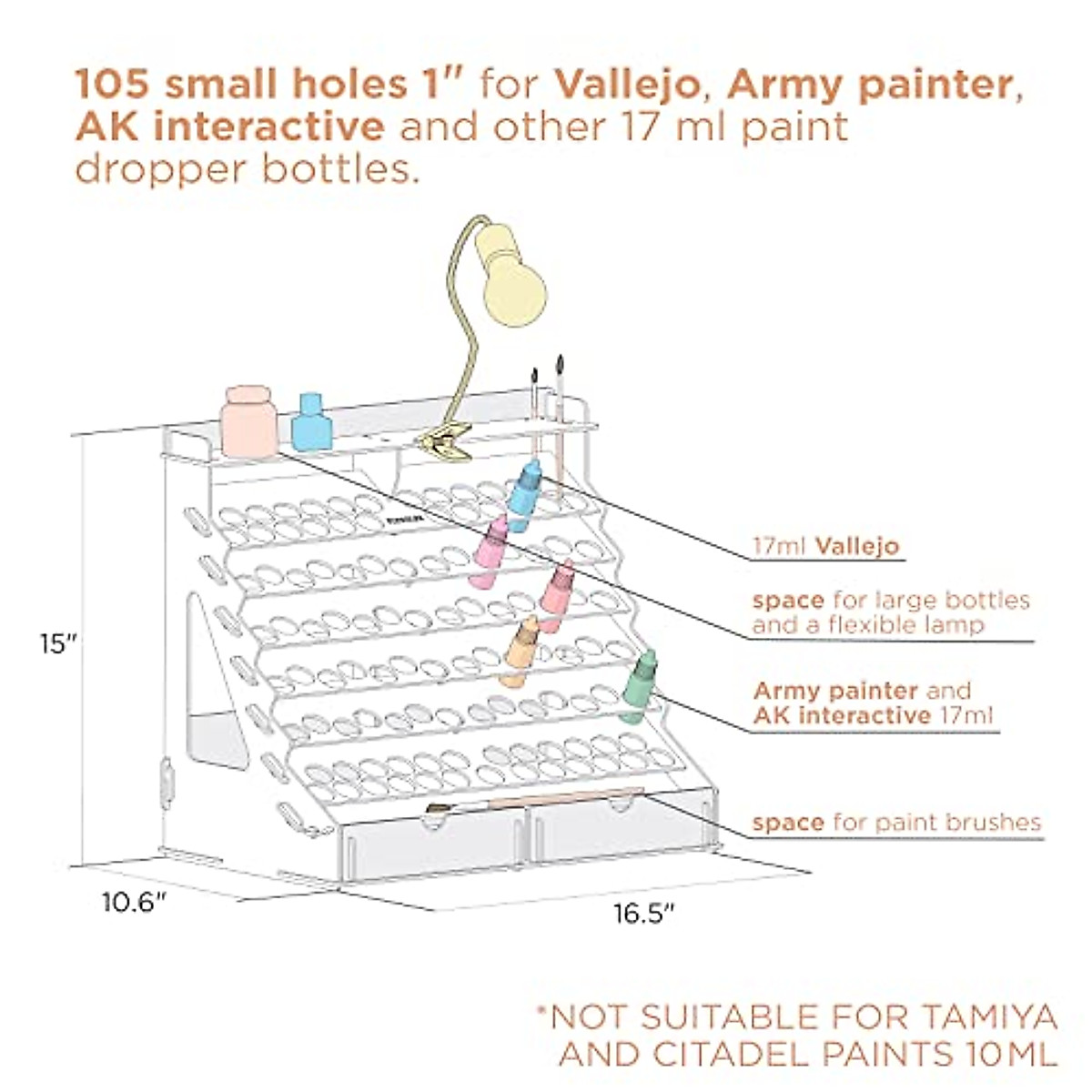 1 x Vallejo 105 holes + 1 x Modular 74 holes Paint Rack organizer