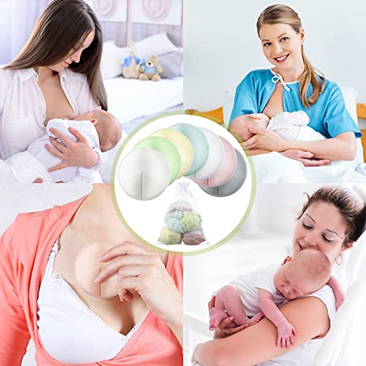 42 Pcs Reusable Nursing Pads Breast Pads for Breastfeeding Washable Organic Bamboo Nipple Pads Breast Feeding Essentials with Laundry Bag, Travel Storage Bag for Overnight Leak (4.8 x 4.8 Inch)