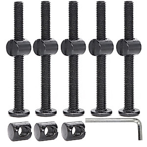 cSeao 10-Pack M6 70mm Black Socket Cap Screws Barrel Nuts Set for Furniture Crib Chairs Baby Bed
