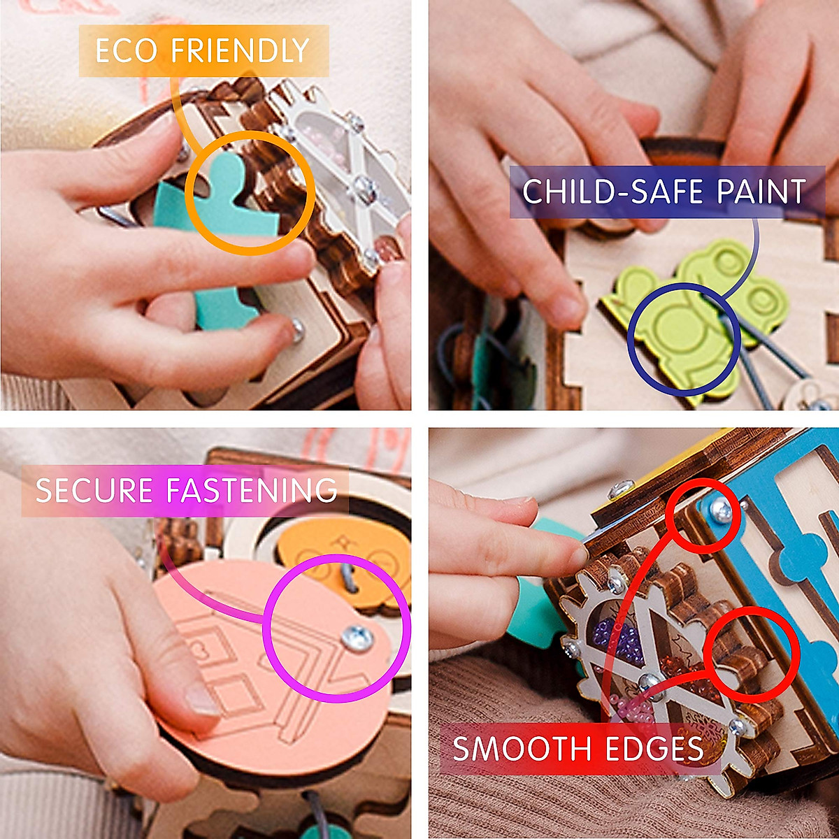 Wooden Activity Cube for Toddlers 1-3 Year - 6in1 Owl Puzzles Maze 3.15 х 3.15 inch - Sensory Busy Board – Travel Car Plane Handmade Fidget Toys – Baby Kids Montessori Activities