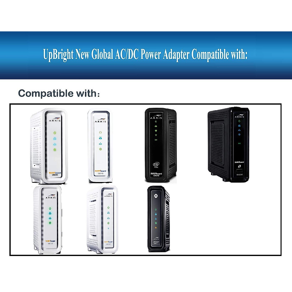 UpBright 12V AC/DC Adapter Compatible with ARRIS SURFboard SB8200 SB00DAD38200 DOCSIS 3.1 SB6190 SB00DXD6190 SBG10 SBG6580 SB6183 592431-003 SBV2402 SB6141 SB6121 SB6120 D3.0 Modem Router Power Supply