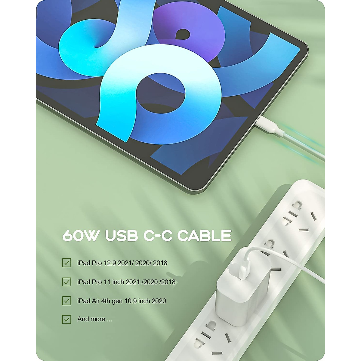 AIELF for iPad Pro/Air Charger, USB C Fast Charger for iPad Pro 12.9/11 inch 2021/2020/2018, iPad Air 4/5th Gen 10.9 inch, iPad Mini 6th Generation, Pixel 6/4a/3XL, 6.6ft USB C to C Charger Cable…