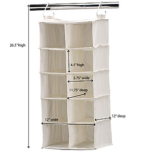 Household Essentials 311344 10 Pocket Hanging Shoe Storage Organizer for Closets | Natural Canvas