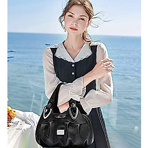 DIRRONA Fashion Women Handbag Ladies Shoulder Bag Casual Travel Tote Bag Waterproof PU Leather Handbag Womens Flower Bag Top Handle Bag Black