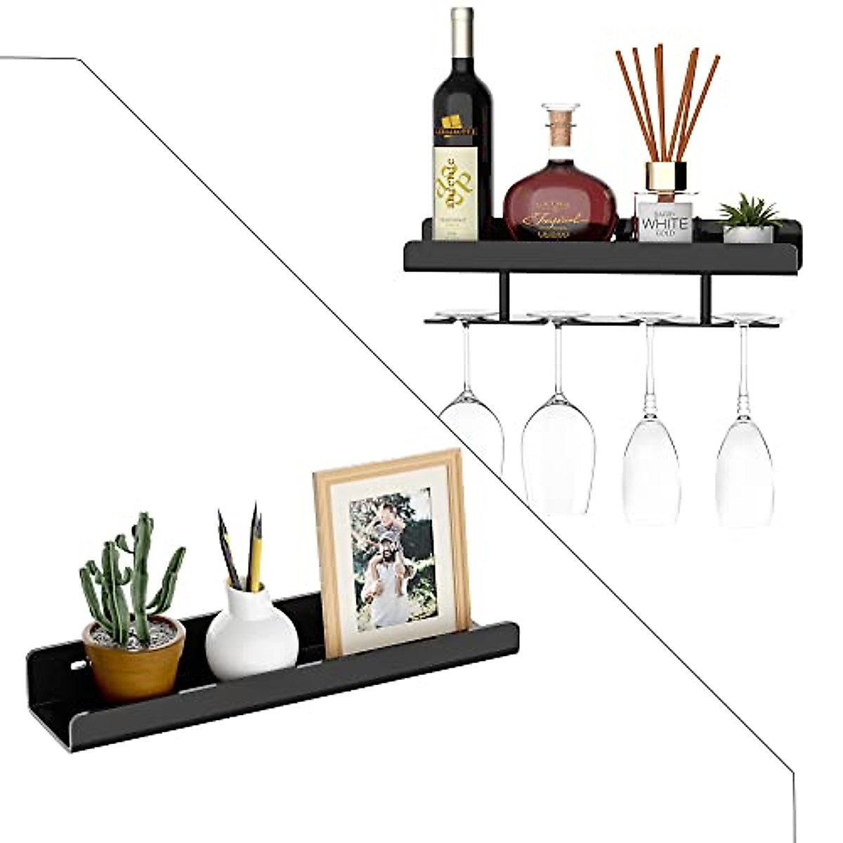Hexsonhoma 16.5 Inches Black Wall Shelf, 1 Pack, Acrylic Wall Storage Shelf in U Shape, Thick Acrylic, Big Capacity Hold Max 30 Lbs