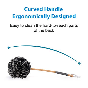 AmazerBath Shower Sponge Loofah Back Scrubber, PE Soft Mesh Loofah Body Scrubber with Long Wooden Handle, Bath Sponge for Men Women (Black)