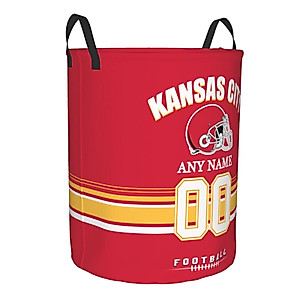 Kansas City Laundry Hamper, Personalized Football Style Laundry Basket, Custom Name and Number Collapsible Storage Basket with Handle Gift for Bedroom Bathroom