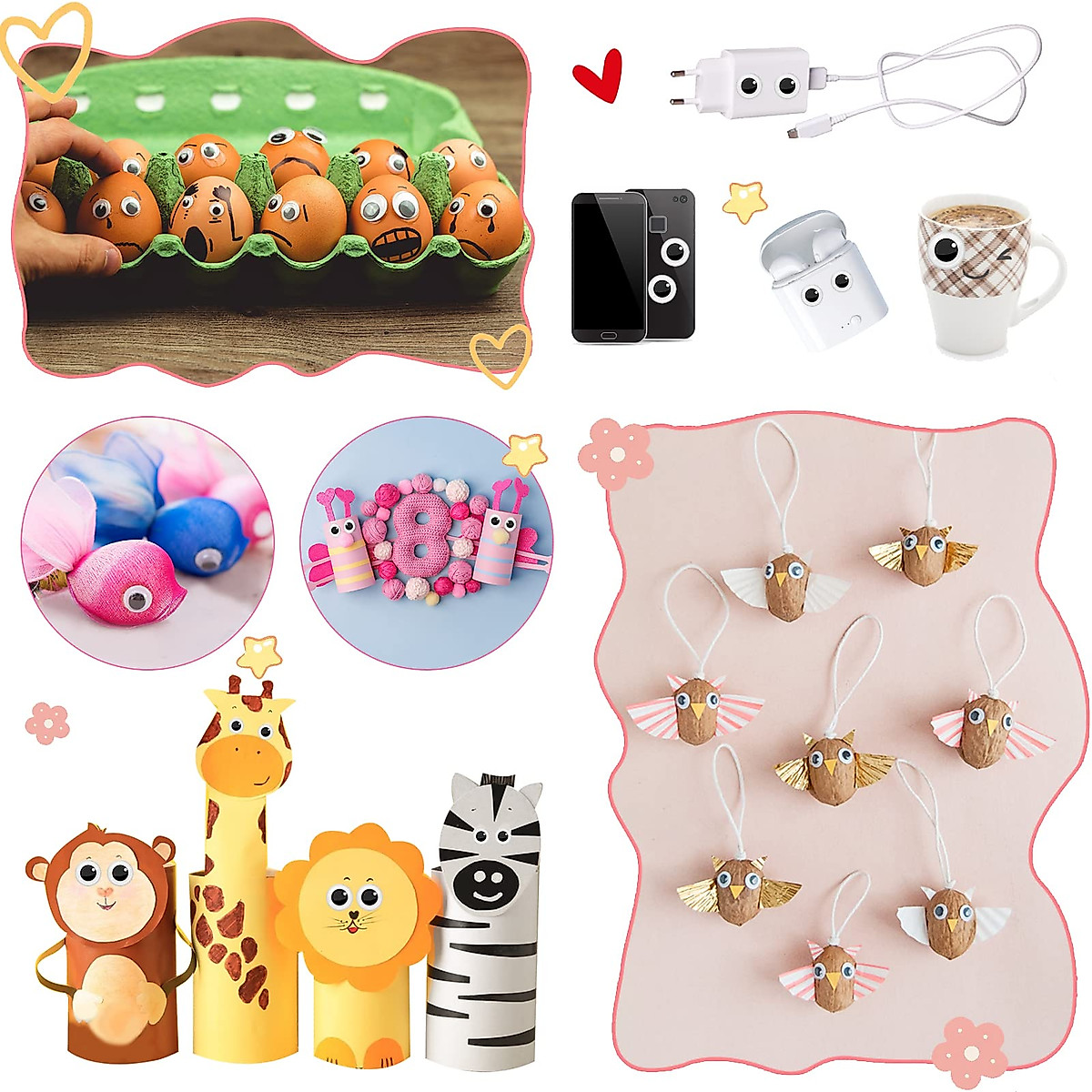 TOAOB 300pcs Plastic Wiggle Googly Eyes Self Adhesive 12mm Black Round Sticker Eyes DIY Arts Crafts Scrapbooking Accessories