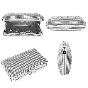Pinprin Ladies Sparkly Rhinestones Evening Clutches Women's Crystal Diamante Evening Bag Prom Wedding Handbag Party Purse (B-Silver)