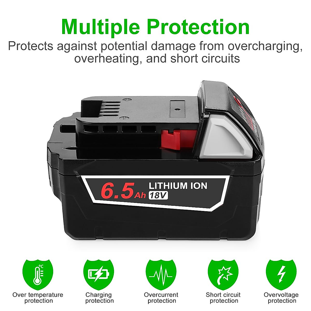 ANTRobut 2Pack 6.5Ah 18V Battery for Milwaukee M18 Battery and Charger Compatible with Milwaukee 48-11-1852 48-11-1850 48-11-1862 48-11-1865 M18 Batteries