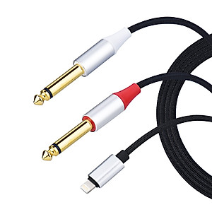 Enbiawit Lightning to Dual 6.35mm Mono Stereo Y-Cable Splitter Lightning to Dual 1/4 inch Audio Cable Compatible for iPhone14/13/12/11/X/XS/XR/8/7/iPad,Amplifier, Speaker, Headphone, Mixing Console