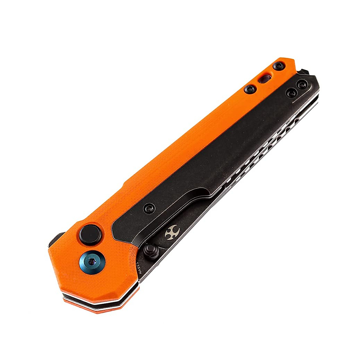 KANSEPT EDC Tac 7.43in Folding Pocket Knives with 3.53in Black Ti-coated S35VN Drop Point Blade and Orange G10 + Titanium Inlay Handle, Button Lock Knife for Outdoor,Tactical,Camping K2009A7