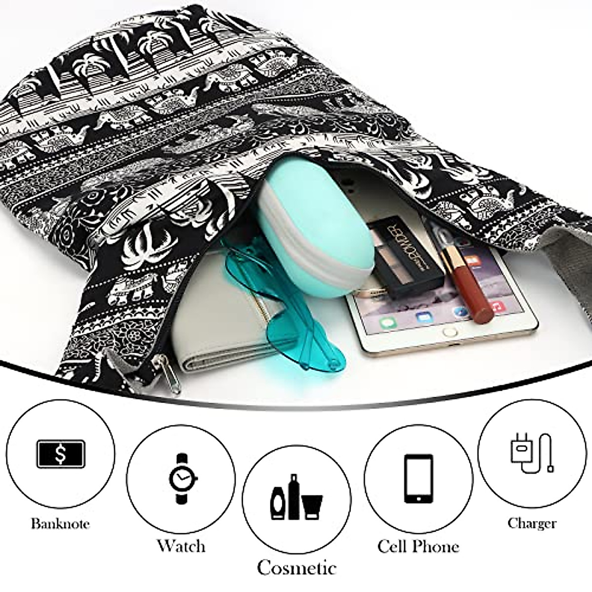 Fecialy Bohemian Shoulder Bag Printed Hippie Hobo Sling Bags Canvas Crossbody Bag for Women