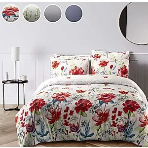 LOKATSE HOME 3 Pcs Printed Duvet Cover Set with 2 Pillowcase Soft and Comfortable - Machine Washable (Queen/Colorful), Colorful-Leaves