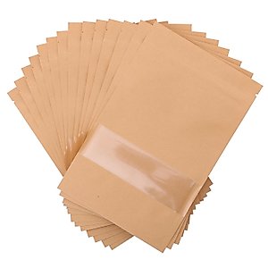 Katfort Zip Lock Pouch Bags 100pcs, 8.7''×5.5'' Resealable Bags for Small Business, Kraft Paper Bags with Window, Cookie Bags with Seal for Small Business, Family, Company