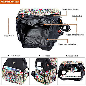 Goodhan Embroidered Women Backpack Purse Anti-theft Casual Shoulder Bag Satchel Bags Lightweight Daypack