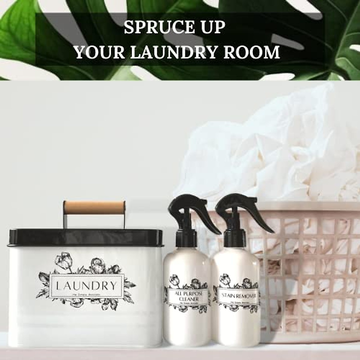 Dryer Sheet Holder Spray Bottles Set, Farmhouse Decor Fabric Softener Dispenser for Laundry Room Organization and Storage, 2 Pack Spray Bottles for Cleaning Solutions, House Warming Gifts New Home