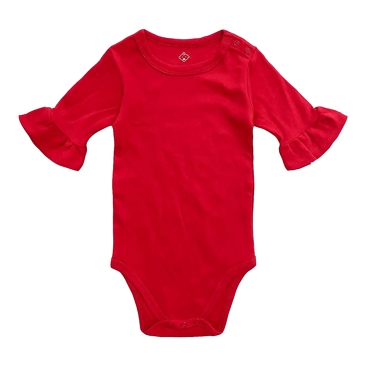 DEFAHN Baby Girl Bell Sleeve Bodysuit Red Onsies Cotton Ruffle Romper Infant Clothes Outfit 0-24 Months (Red, 0-3 Months)
