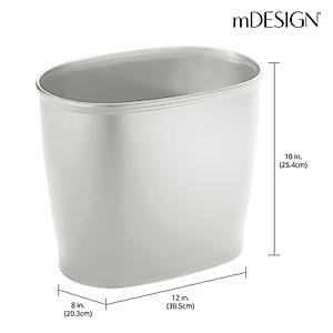 mDesign Plastic Oval Small 2.25 Gallon/8.5 Liter Trash Can Wastebasket, Garbage Container Bin for Bathroom, Kitchen, Office, Dorm - Holds Waste, Refuse, Recycling, Hyde Collection, Gray