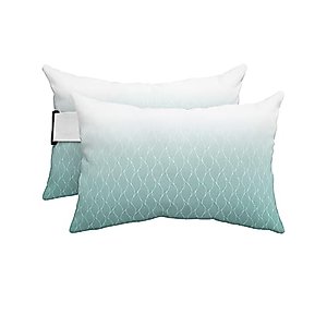 Recliner Head Pillow Ledge Loungers Chair Pillows with Insert Moroccan Texture Teal Gradient Lumbar Pillow with Adjustable Strap Outdoor Waterproof Patio Pillows for Beach Pool Chair, 2 PCS