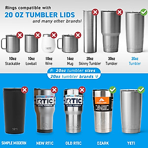 Pack of 2, 20 & 10 oz Replacement Rubber Lid Ring, 3.3 Inch Diameter - Gasket Seals, Lid for Insulated Stainless Steel Tumblers, Cups Vacuum Effect, fit for Brands - Yeti, Ozark Trail, Beast - Black