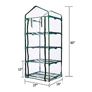 Worth Garden Replacement Cover for 4 Tier Mini Greenhouse - Applicable Size 75'' H x 27'' L x 19'' W - with Roll-Up Zipper Door - Clear Cover Only - G303B00
