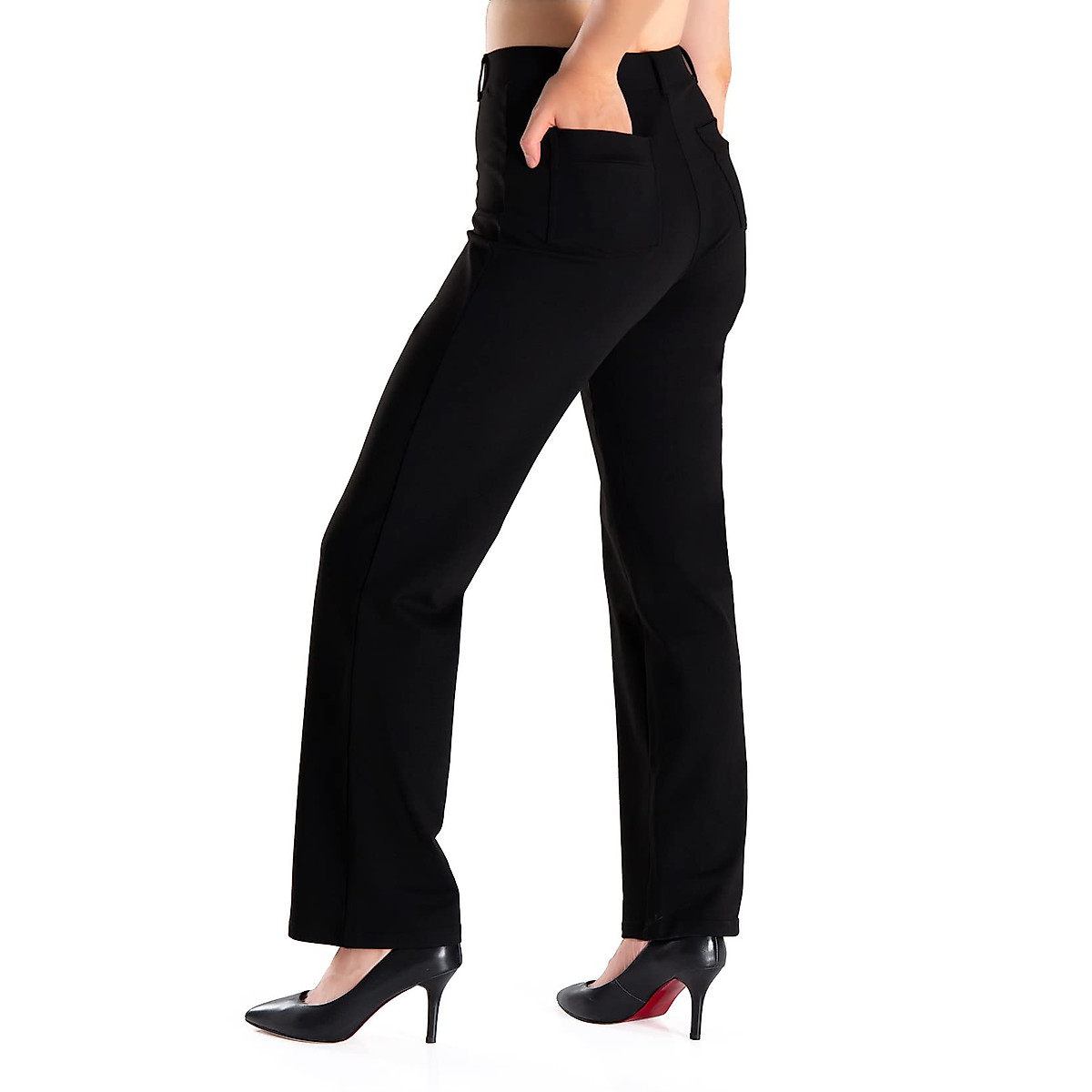 Yogipace,Belt Loops,Women's High Waisted Stretchy Straight Leg Relaxed Fit Yoga Dress Pants,31",Black,Size XL