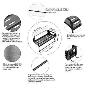 ESOW Paper Towel Holder with Shelf Storage, 2-in-1 Wall Mounted Paper Towel Roll Rack Basket for Kitchen, Balcony & Bathroom, Self-Adhesive or Drilling Installation, SUS304 Matte Black Finish