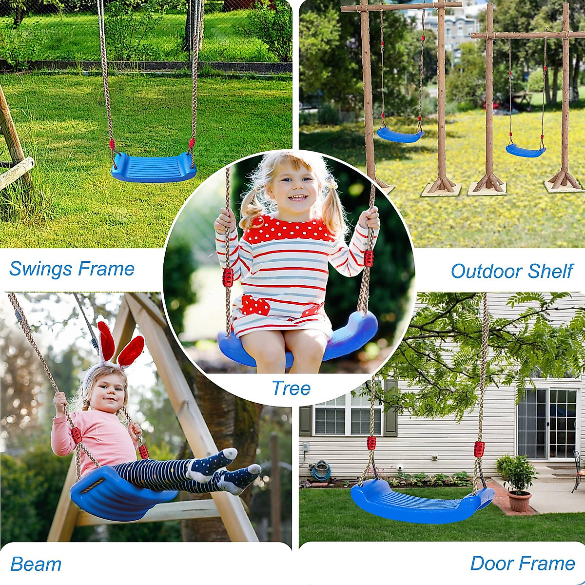 IFOYO Tree Swing Seat, Swing Set Accessories for Kids Outdoor Play Playground Trees, Children Outdoor Plastic Swingset for Little Tikes, Outdoor & Indoor Seat and Swing Comfortable for Kids, Blue