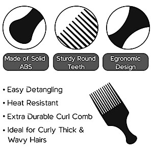 Boorika Afro Comb - Smooth & Sturdy Wide Tooth Plastic Hair Comb for Detangling & Styling, Black, 19x7 cm, Hair Comb for Men and Women (Pack of 1)