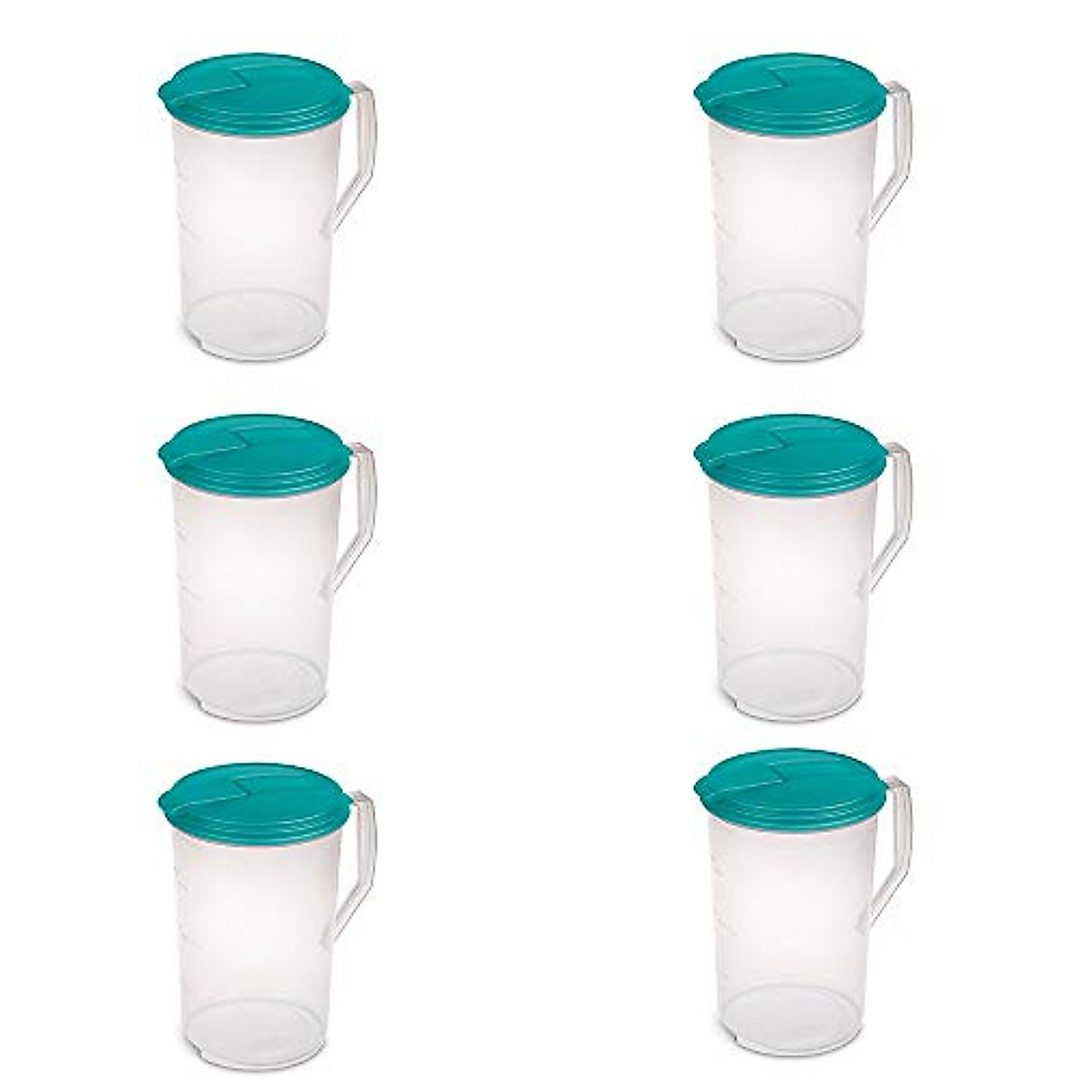 Sterilite 1-Gallon Round Plastic Pitcher and Spout, Clear w/Color Lid (6 Pack)