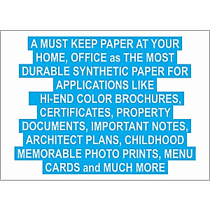WATERPROOF PAPER | 25 SHEETS, THICKNESS 10 MIL LB, 225 LB, 275 MICRONS SYNTHETIC PAPER, 8.5X11 from HIGHH IMAGE | PRINT WITH LASER PRINTERS | Not for Inkjet Printers.